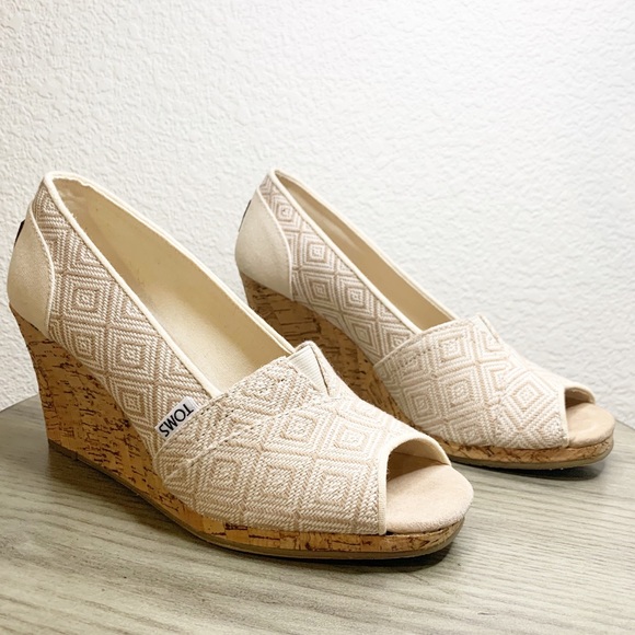 Toms | Shoes | Toms Wedge Heels In Cream And Tan | Poshmark
